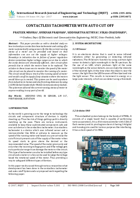(PDF) CONTACTLESS TACHOMETER WITH AUTO CUT OFF