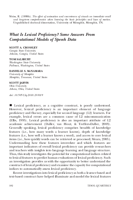 (PDF) What Is Lexical Proficiency? Some Answers From Computational ...