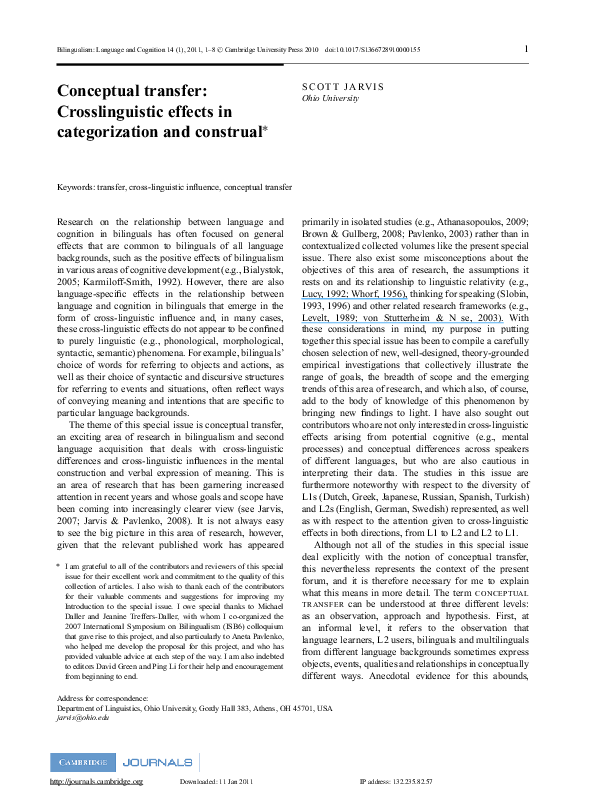 Pdf Conceptual Transfer Crosslinguistic Effects In Categorization