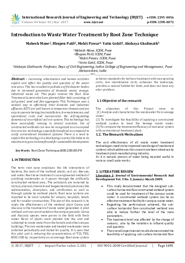 (PDF) Introduction to Waste Water Treatment by Root Zone Technique