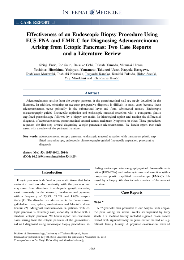 (PDF) Effectiveness of an endoscopic biopsy procedure using EUS-FNA and EMR-C for diagnosing ...
