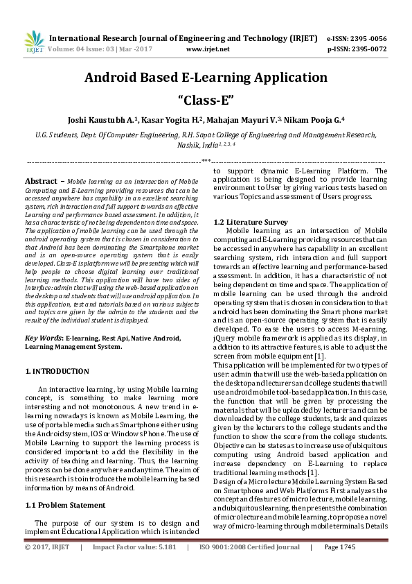 Pdf Android Based E Learning Application Class E