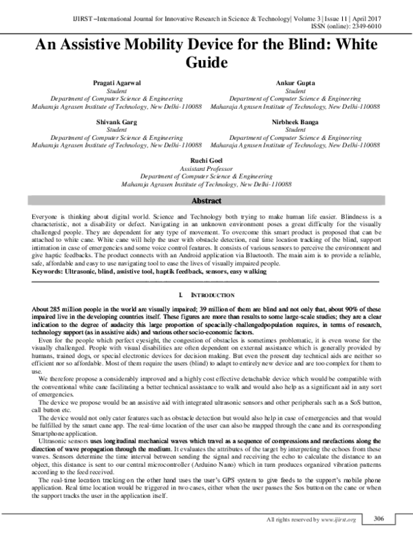 (PDF) An Assistive Mobility Device for the Blind: White Guide