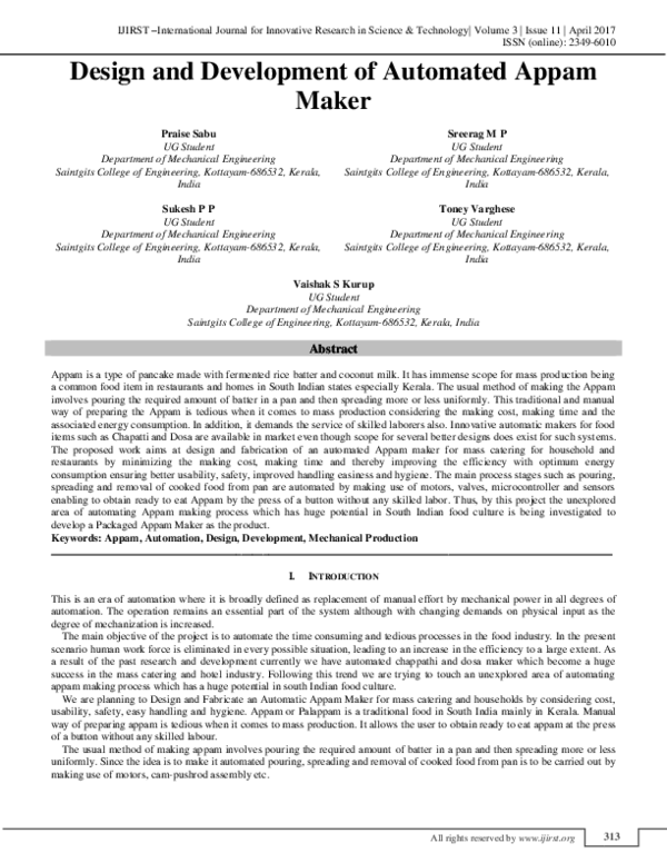 (PDF) Design and Development of Automated Appam Maker