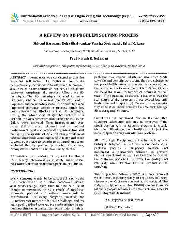 (PDF) A REVIEW ON 8D PROBLEM SOLVING PROCESS
