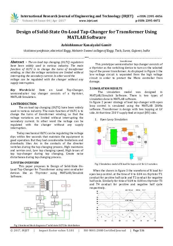 (PDF) Design of Solid-State On-Load Tap-Changer for Transformer Using ...