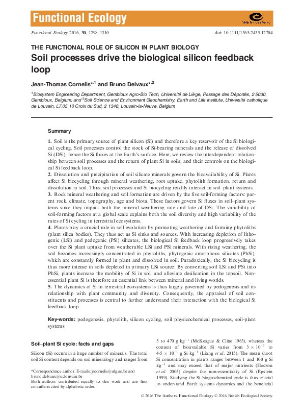 (PDF) Soil processes drive the biological silicon feedback loop