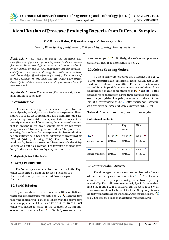 (PDF) Identification of Protease Producing Bacteria from Different Samples