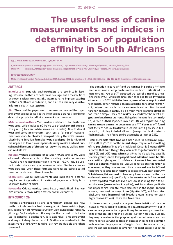 (PDF) The usefulness of canine measurements and indices in ...