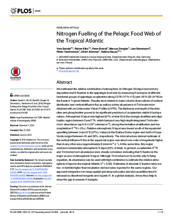 (PDF) Nitrogen Fuelling of the Pelagic Food Web of the Tropical Atlantic