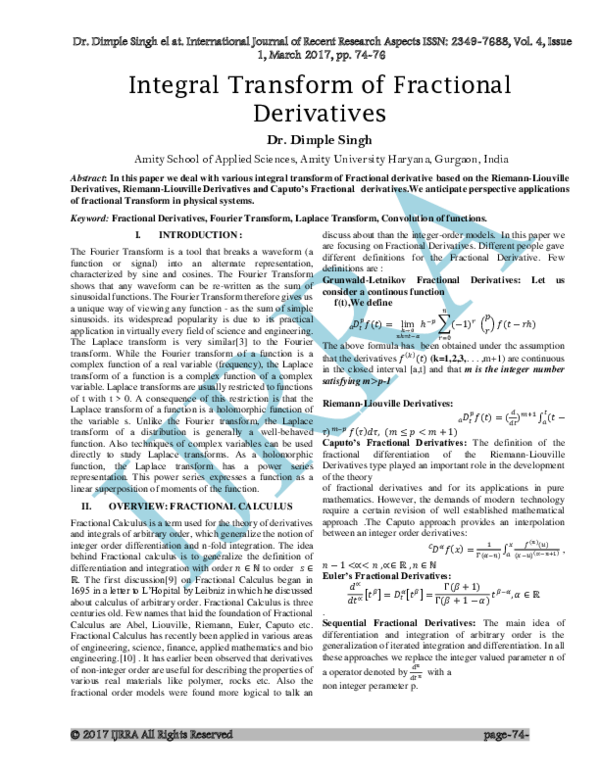 Pdf Integral Transform Of Fractional Derivatives