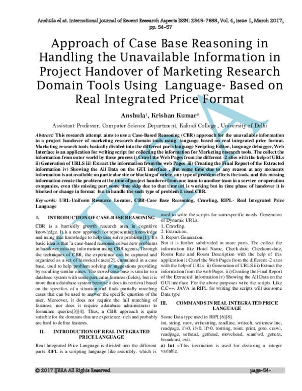 (PDF) Approach of Case Base Reasoning in Handling the Unavailable Information in Project ...