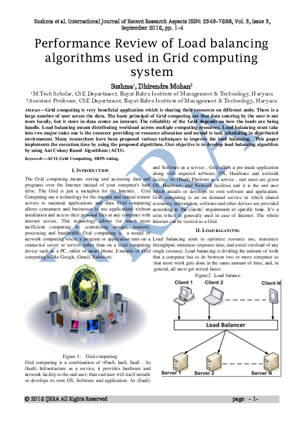Pdf Performance Review Of Load Balancing Algorithms Used In Grid Computing System