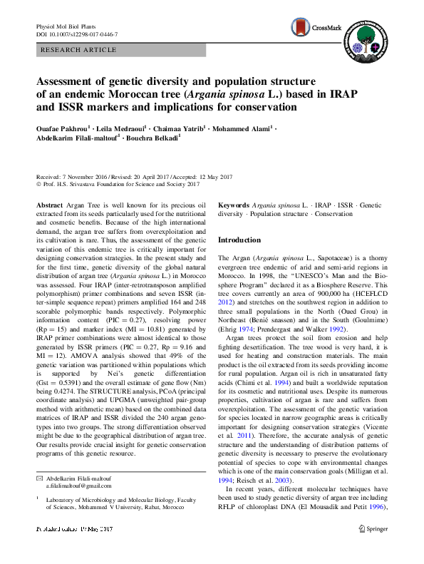 (PDF) Assessment of genetic diversity and population structure of an endemic Moroccan tree ...
