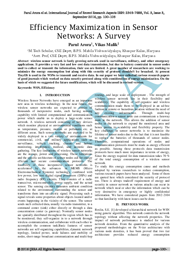 (PDF) Maximizing Efficiency in Sensor Networks