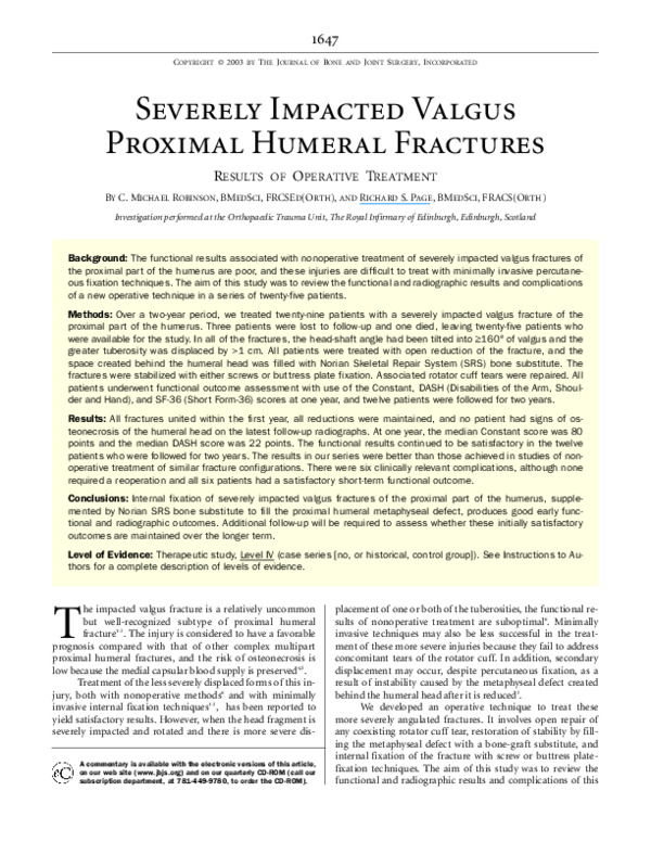 (PDF) Severely impacted valgus proximal humeral fractures