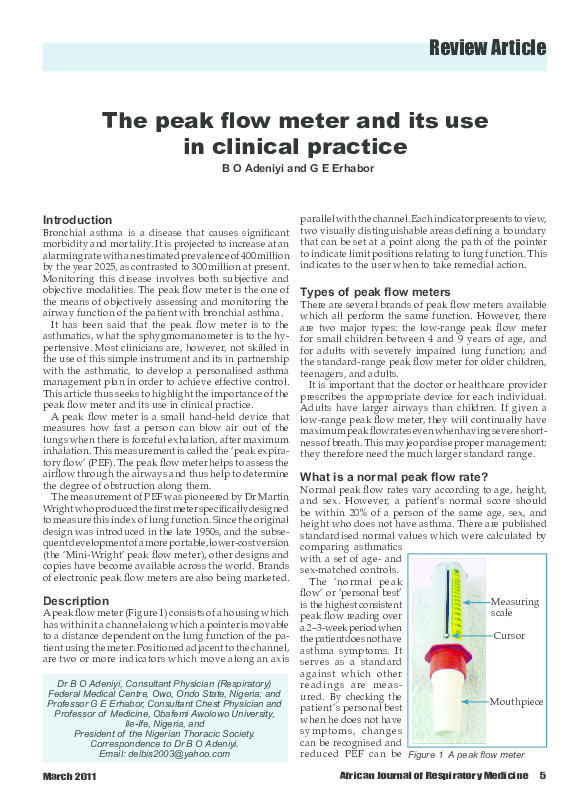 (PDF) African Journal of Respiratory Medicine 5 The peak flow meter and ...