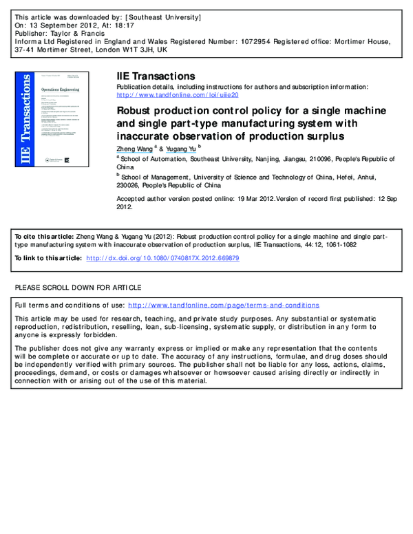 (PDF) Robust production control policy for a single machine and single ...