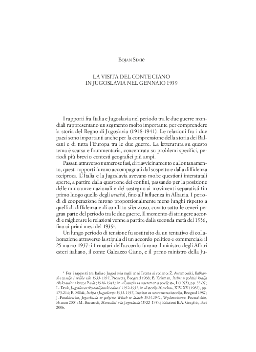 (PDF) La visita del conte Ciano in Jugoslavia