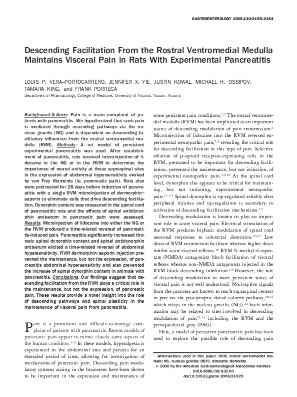(PDF) Descending Facilitation From the Rostral Ventromedial Medulla ...