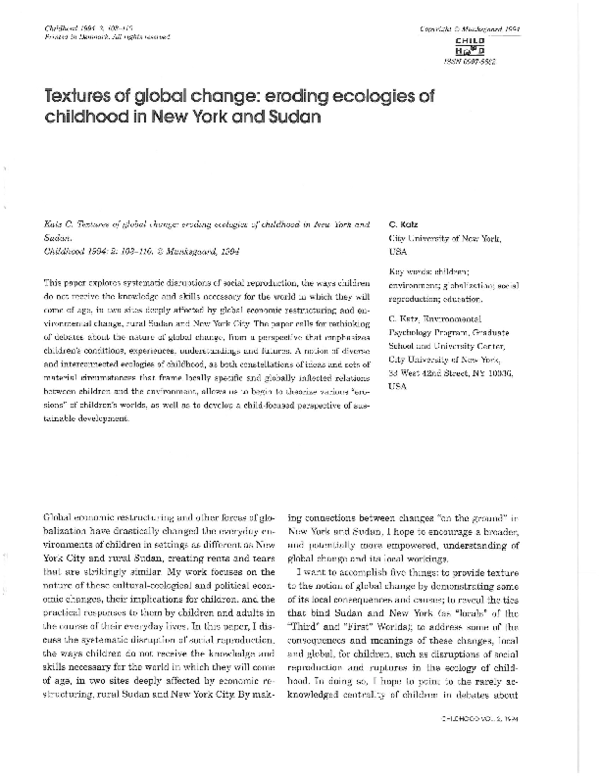 (PDF) Textures of Global Change: Eroding Ecologies of Childhood