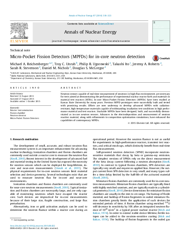 (PDF) Micro-Pocket Fission Detectors (MPFDs) for in-core neutron detection
