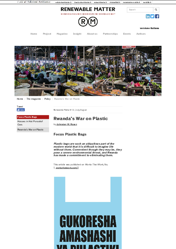 (PDF) Rwanda's War on Plastic Focus Plastic Bags
