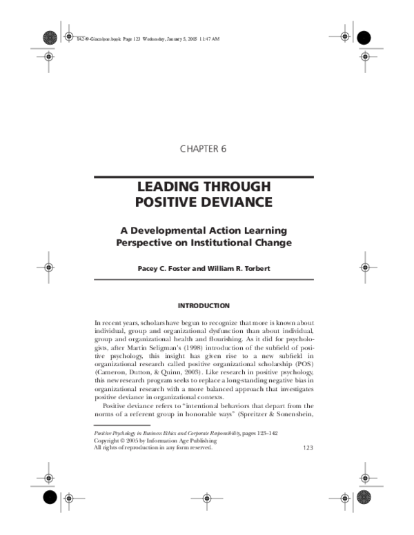 (PDF) LEADING THROUGH POSITIVE DEVIANCE A Developmental Action Learning Perspective on ...