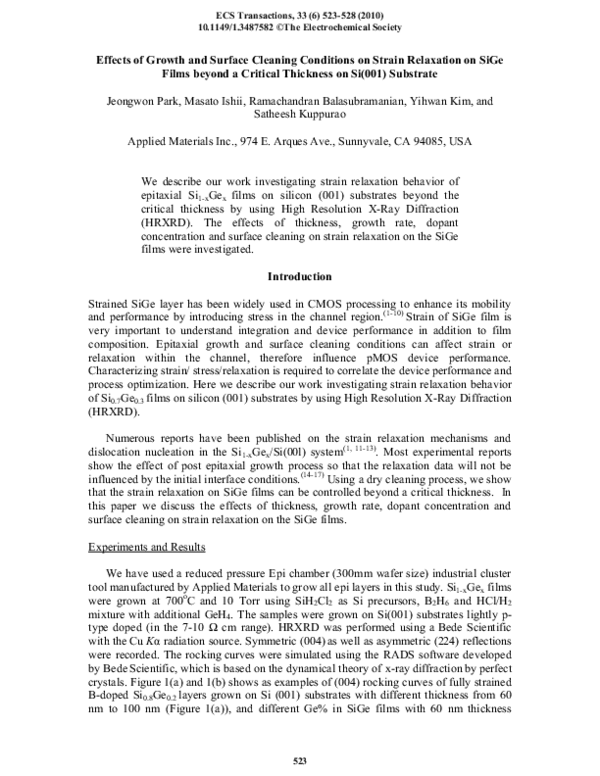 (PDF) Effects of Growth and Surface Cleaning Conditions on Strain ...