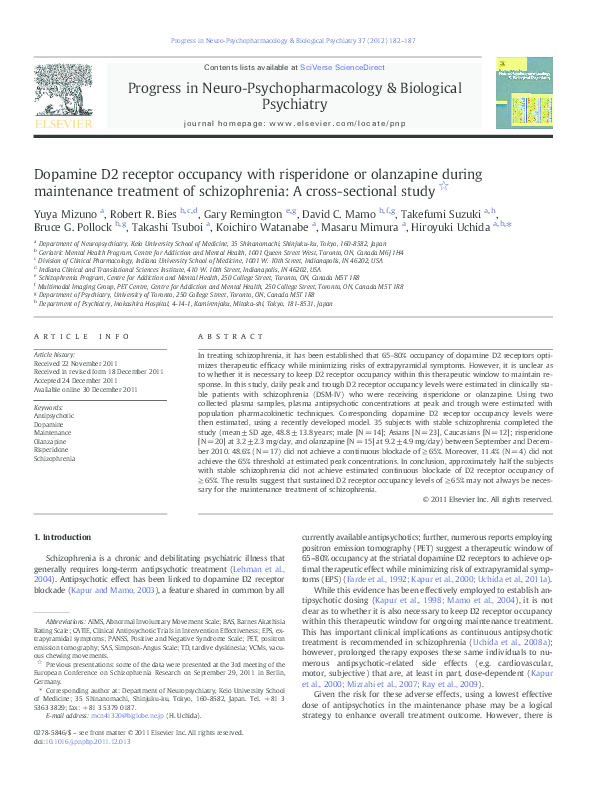 (PDF) Dopamine D2 receptor occupancy with risperidone or olanzapine ...