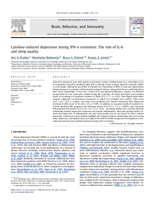 (PDF) Cytokine-induced depression during IFN-alpha treatment: the role ...
