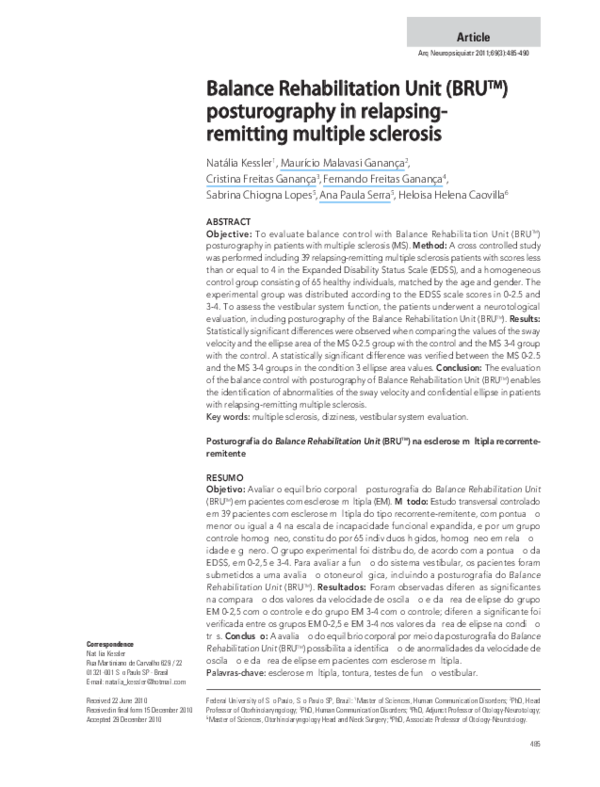 (PDF) Balance Rehabilitation Unit (BRU TM) posturography in relapsing ...