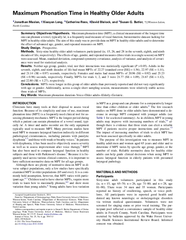 (PDF) Maximum Phonation Time in Healthy Older Adults