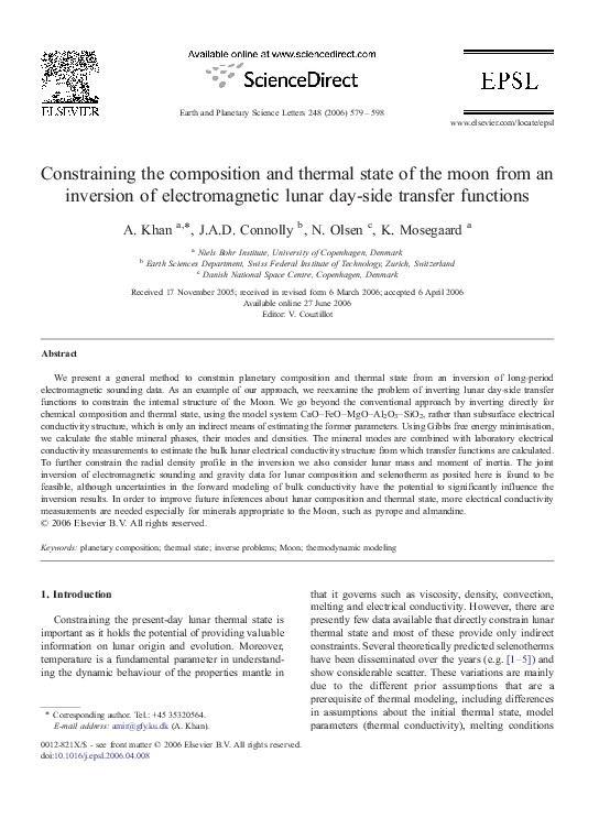 (PDF) Constraining the composition and thermal state of the moon from ...