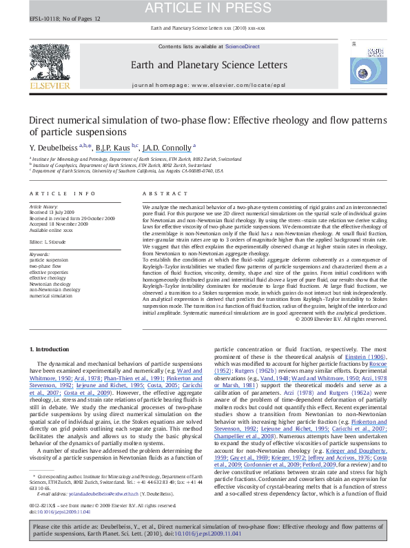 Pdf Direct Numerical Simulation Of Two Phase Flow Effective Rheology And Flow Patterns Of 