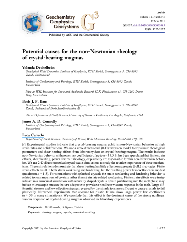 (PDF) Non-Newtonian Behavior in Crystal-Bearing Magmas