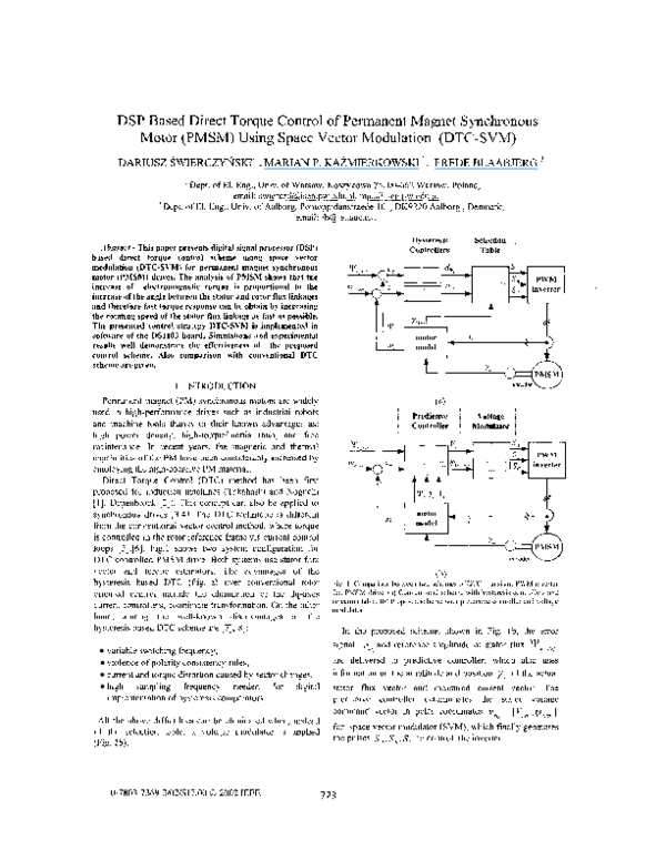 Pdf Dsp Based Direct Torque Control Of Permanent Magnet Synchronous Motor Pmsm Using Space