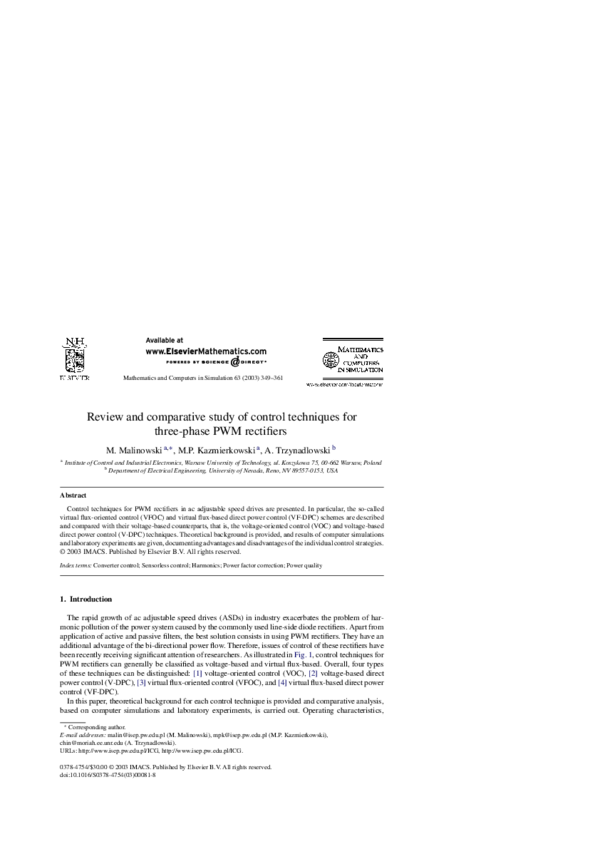 (PDF) Review and comparative study of control techniques for three-phase PWM rectifiers