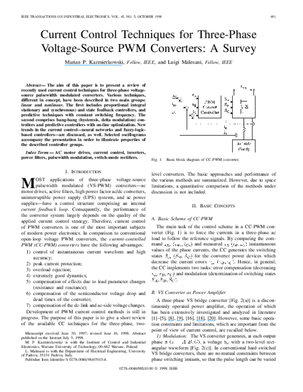 Pdf Current Control Techniques For Three Phase Voltage Source Pwm Converters A Survey