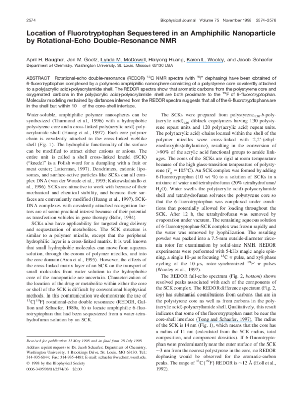 (PDF) Location of Fluorotryptophan Sequestered in an Amphiphilic ...