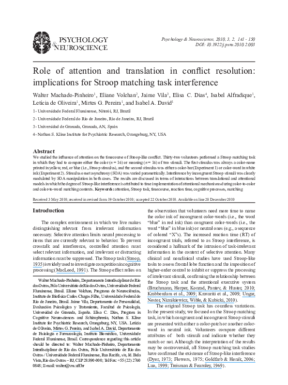 (PDF) Role of attention and translation in confict resolution:implications for Stroop matching ...