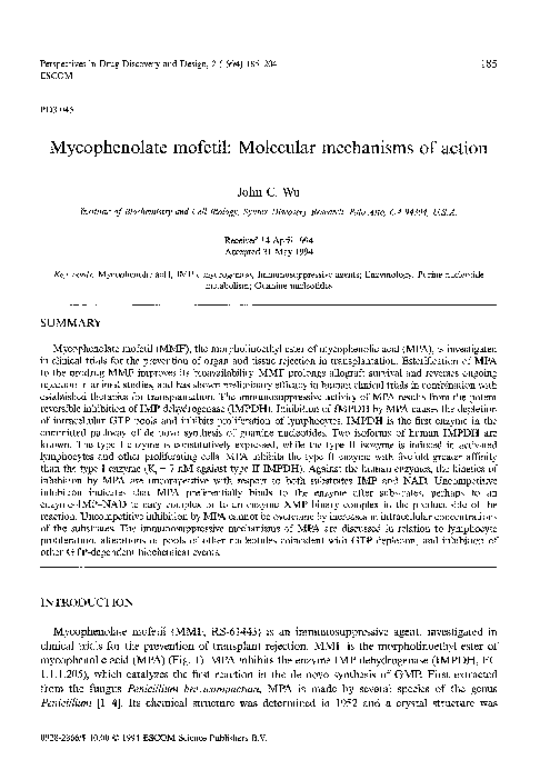 (PDF) Mycophenolate mofetil: molecular mechanisms of action