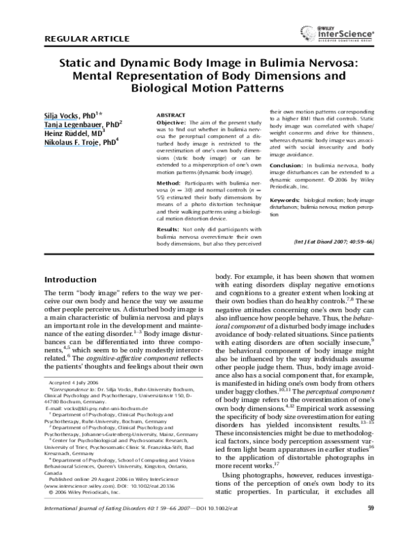 (PDF) Static and dynamic body image in bulimia nervosa: mental ...
