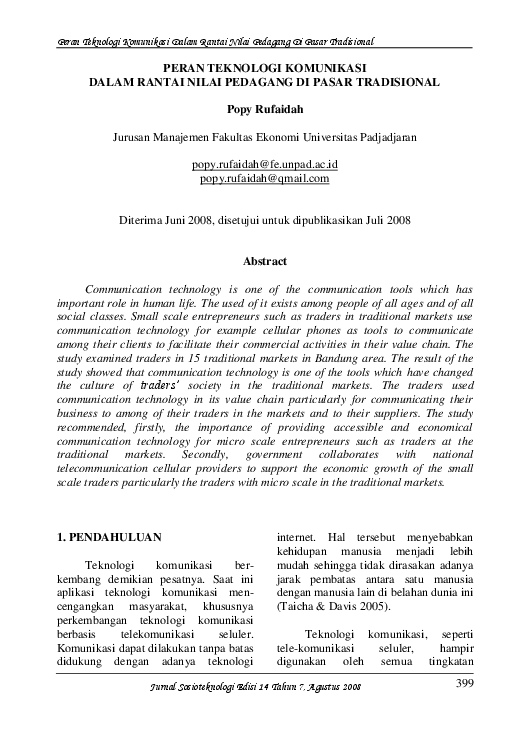 (PDF) Peran Teknologi Komunikasi Dalam Rantai Nilai Pedagang DI Pasar ...