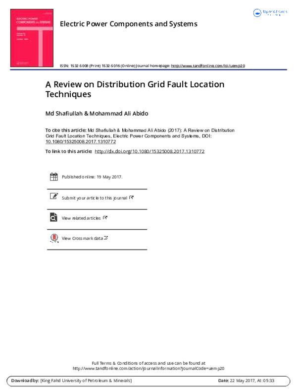 (PDF) Electric Power Components and Systems A Review on Distribution Grid Fault Location ...