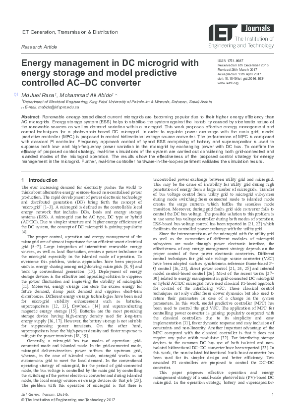 (PDF) Energy management in DC microgrid with energy storage and model ...