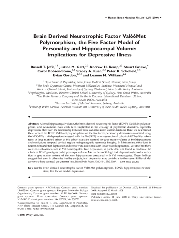 (PDF) Brain derived neurotrophic factor Val66Met polymorphism, the five ...