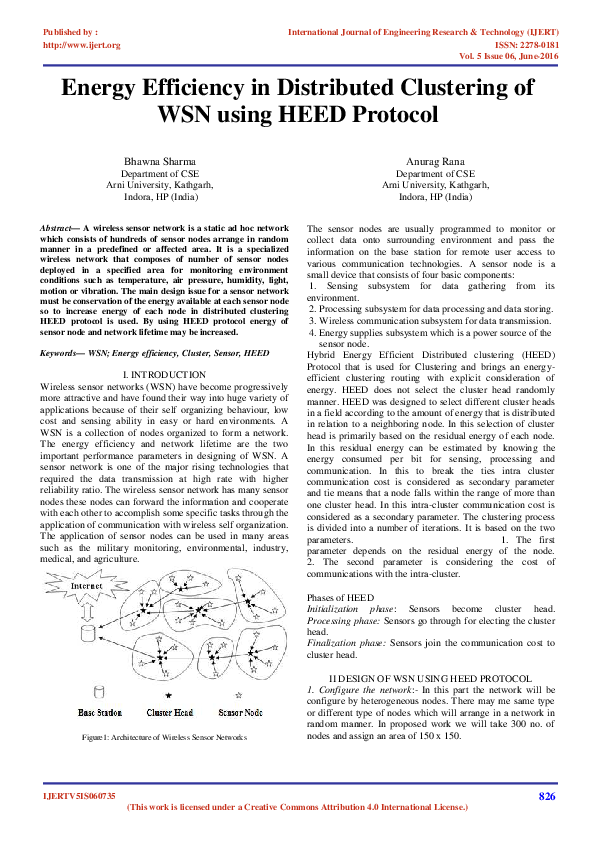 Pdf Energy Efficiency In Distributed Clustering Of Wsn Using Heed Protocol Anurag Rana