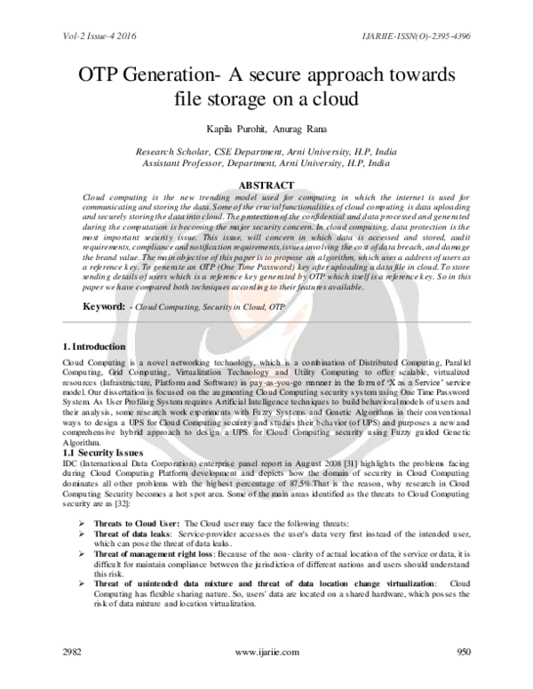 Pdf Secure Otp Based File Storage In Cloud Computing