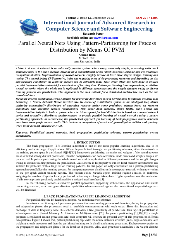 (PDF) Parallel Neural Nets Using Pattern-Partitioning for Process Distribution by Means Of PVM